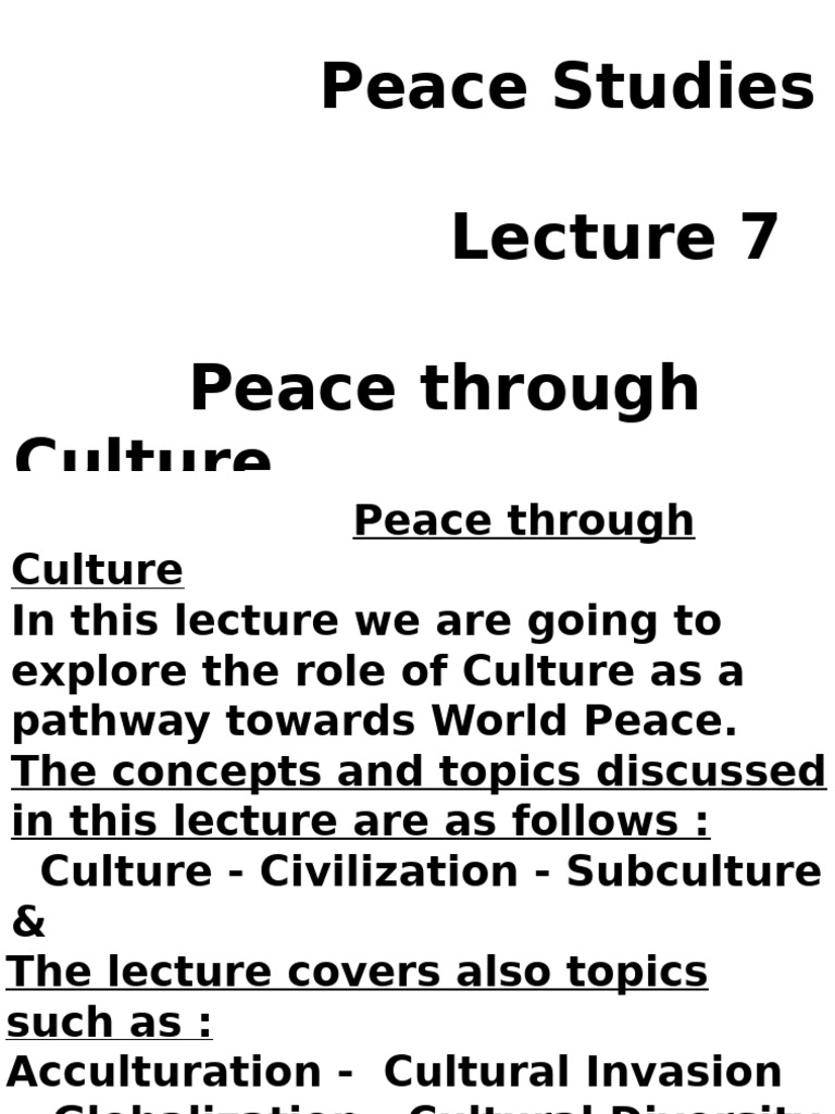 7) Peace Through Culture | PDF | Socialization | Ethnicity