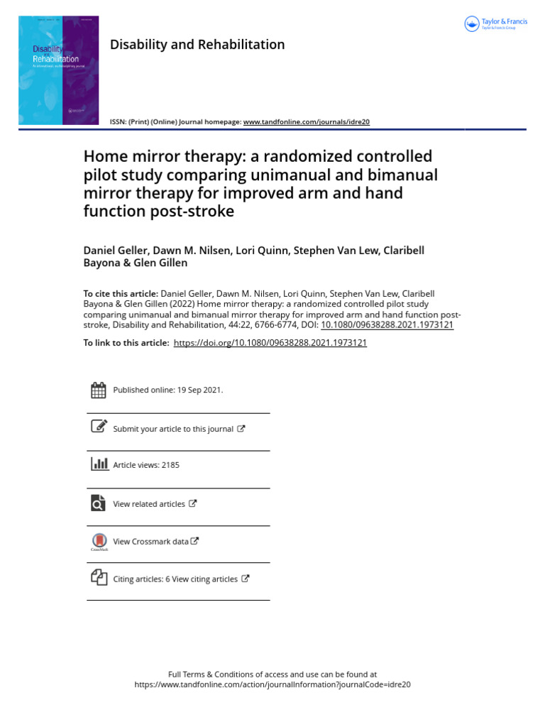 Home Mirror Therapy A Randomized Controlled Pilot Study Comparing ...