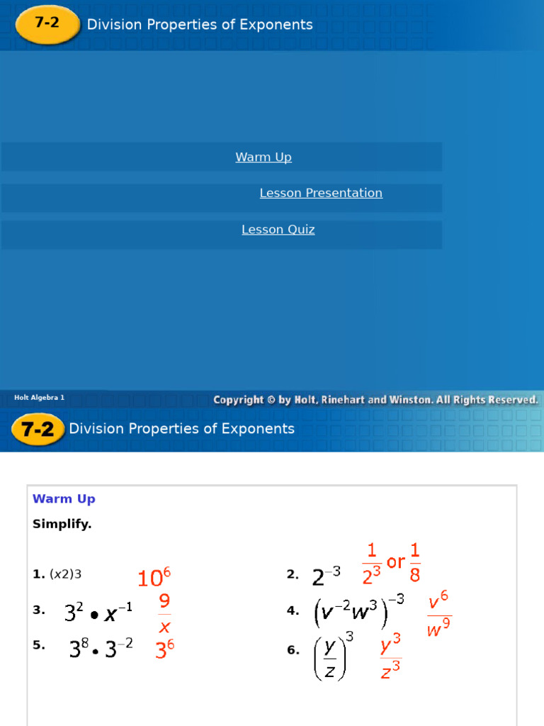 VAP9 - Q4W1 - Division Properties of Exponents | PDF | Mathematics ...