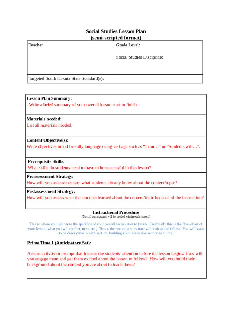 Final Social Studies Lesson Plan Template | PDF | Learning | Lesson Plan