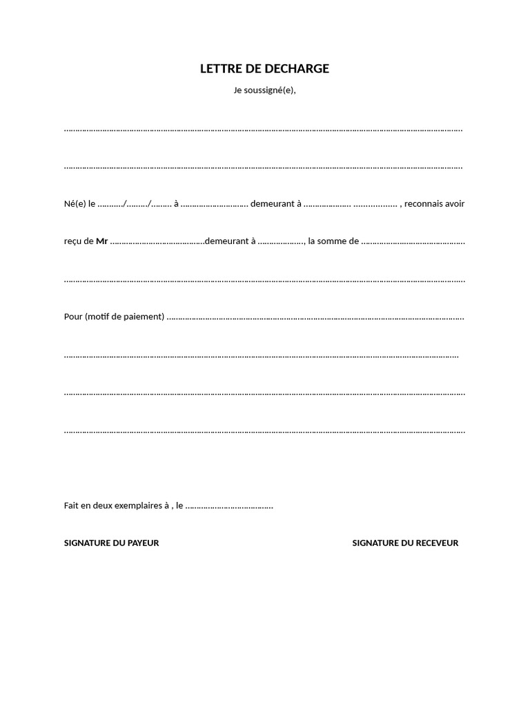 Lettre de Decharge | PDF