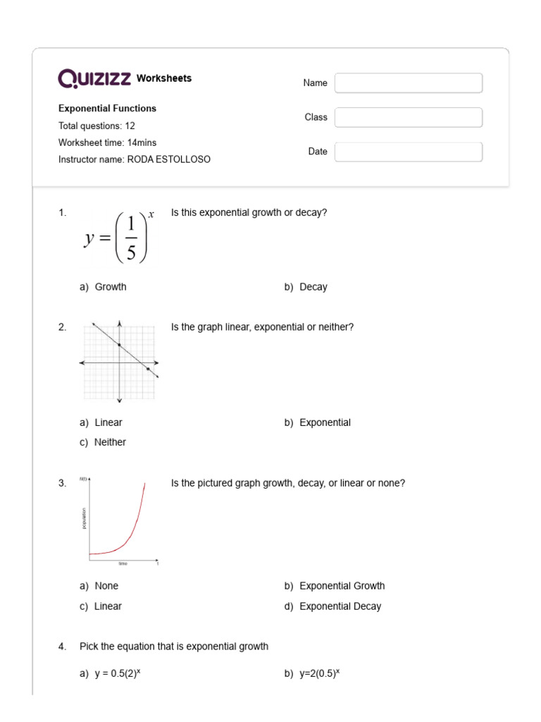 Exponential Functions - Quizizz | PDF | Exponential Function ...
