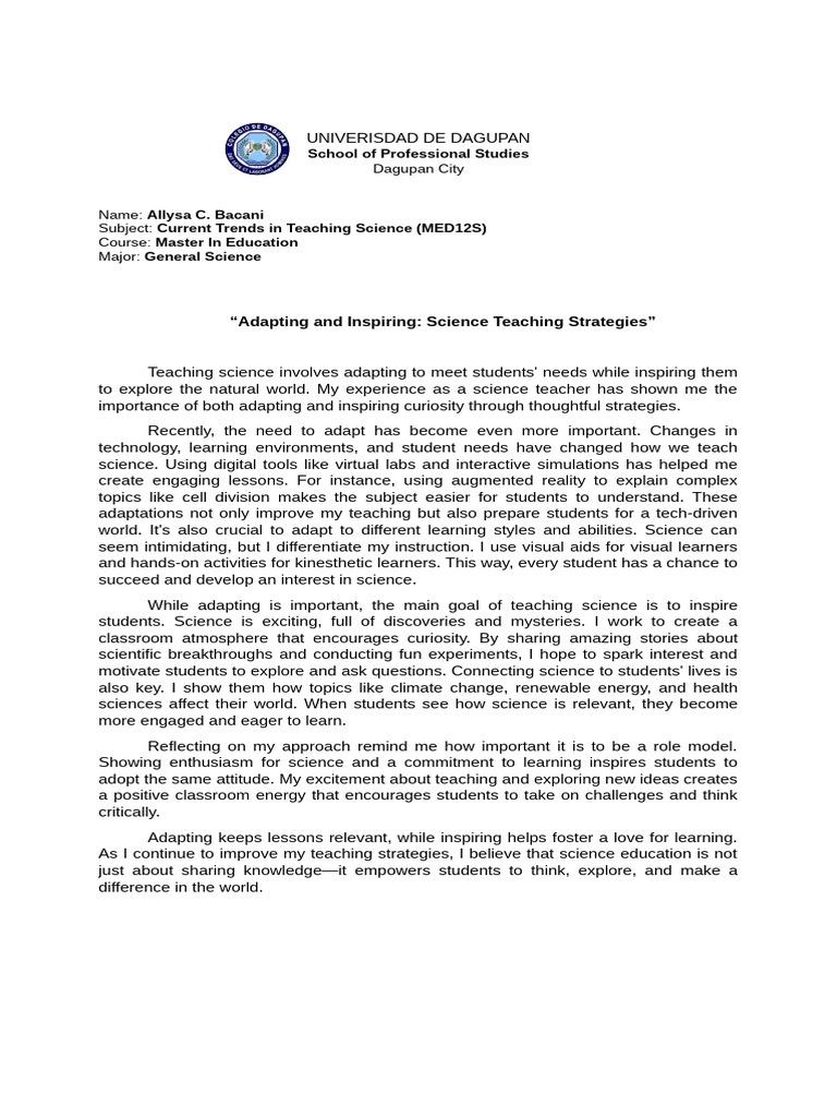 Reflection No.2 - Current Trends in Teaching Science | PDF | Science | Learning