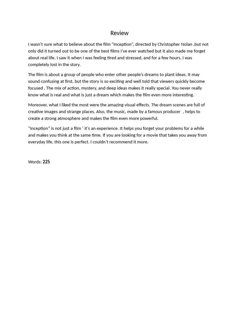 Review of A Film (Inception) | PDF