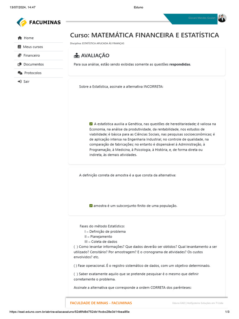 06 Prova Estatística Aplicada Às Finanças | PDF | Estatísticas ...