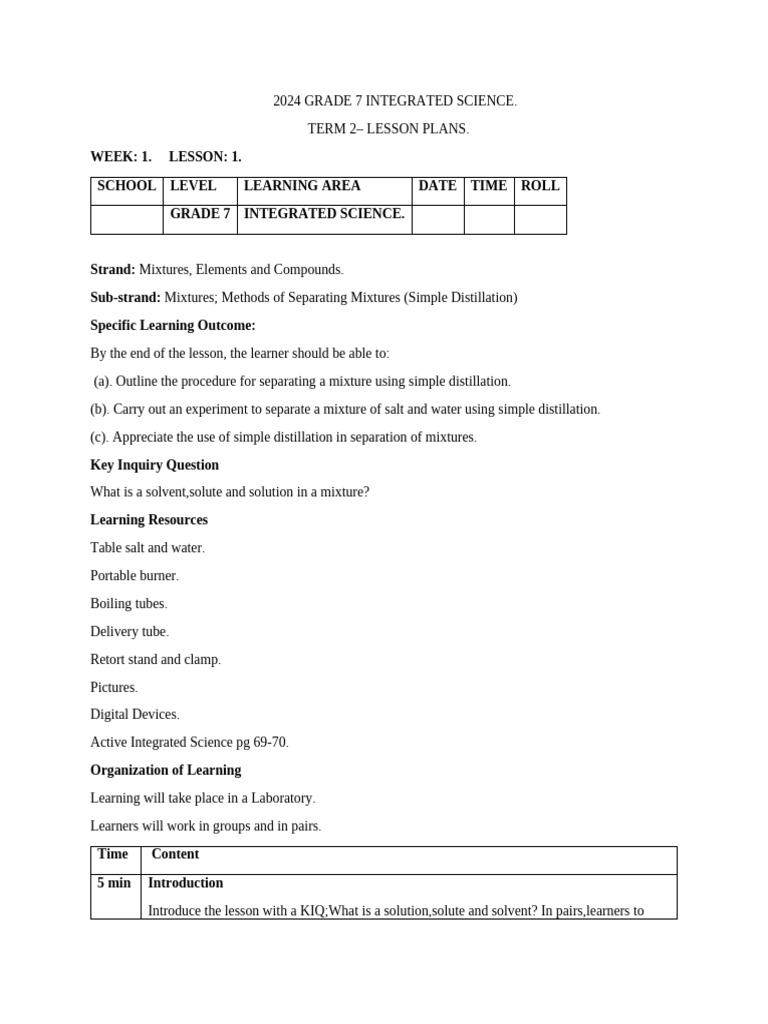 2024 Grade 7 Integrated Science Lesson Plans Week 1 Week 3 Term 2 24 24 ...