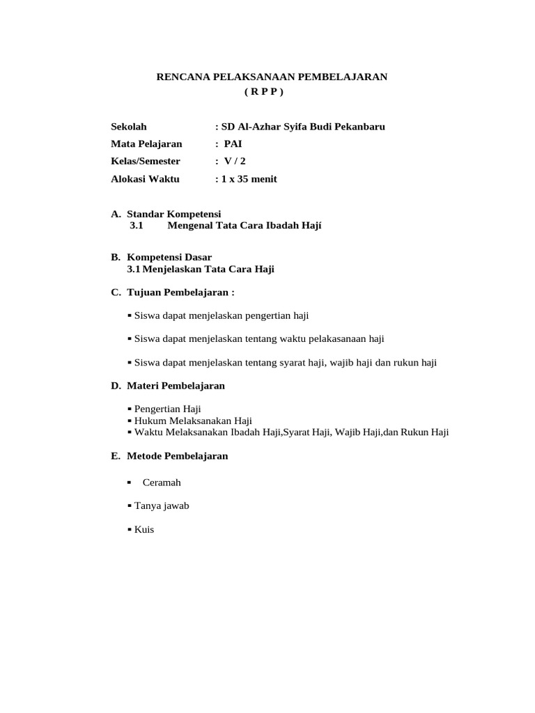 rpp tentang haji | PDF