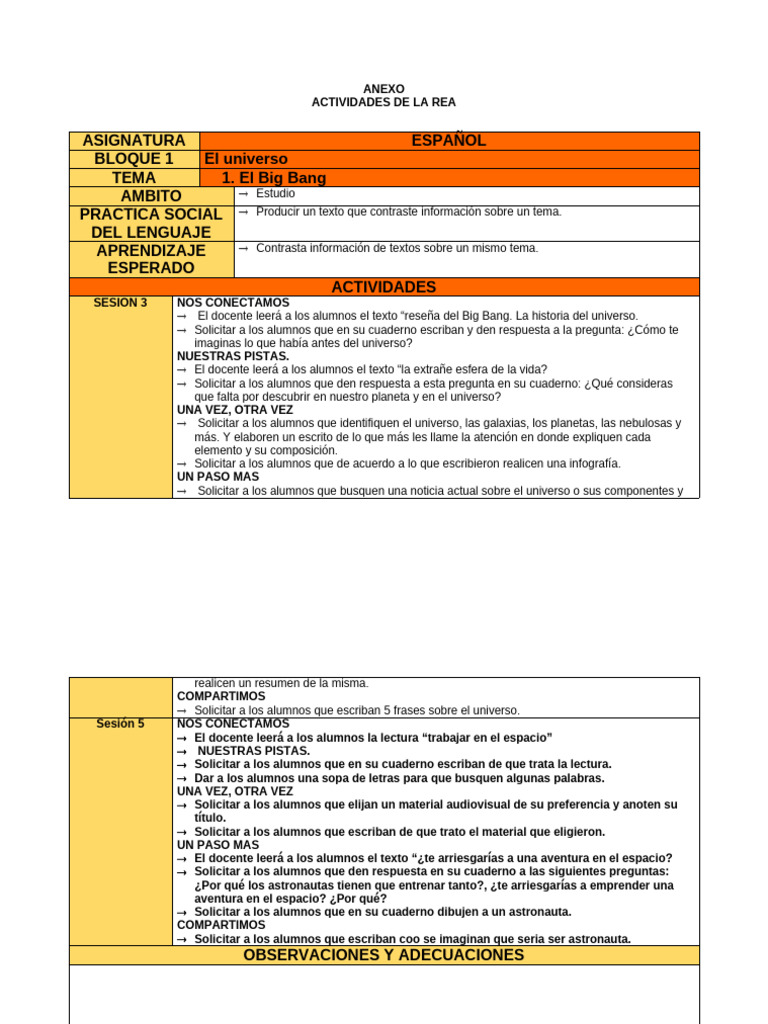 Actividades Rea 2 | PDF | Universo