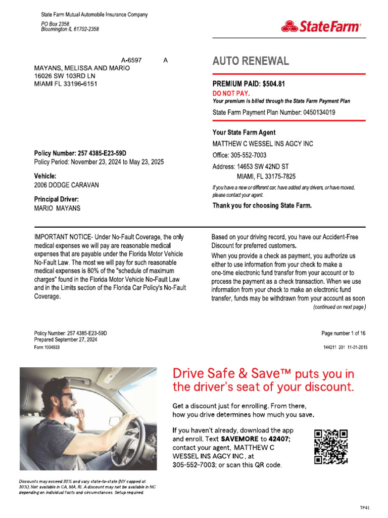 Dodge Caravan State Farm Policy | PDF