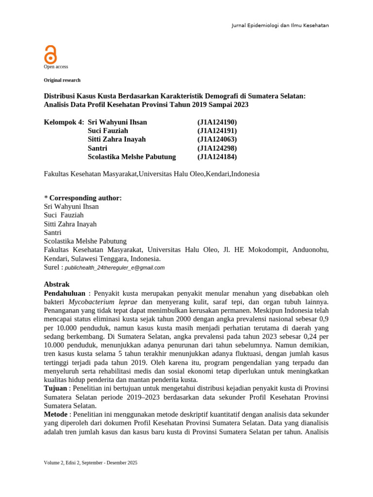 Kelompok 4, Artikel Ilmiah, Reguler E, Penyakit Kusta, Kesling 2024 | PDF