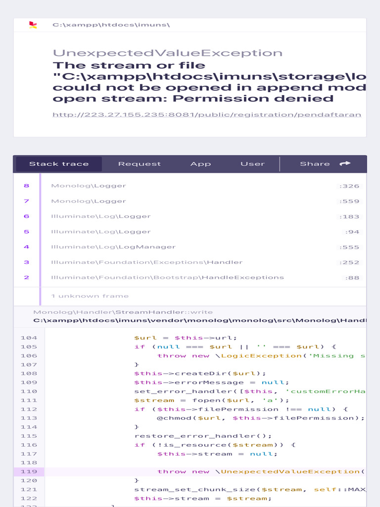 ? The Stream or File Cxampphtdocsimunsstoragelogslaravel - Log Could Not Be Opened in Append ...