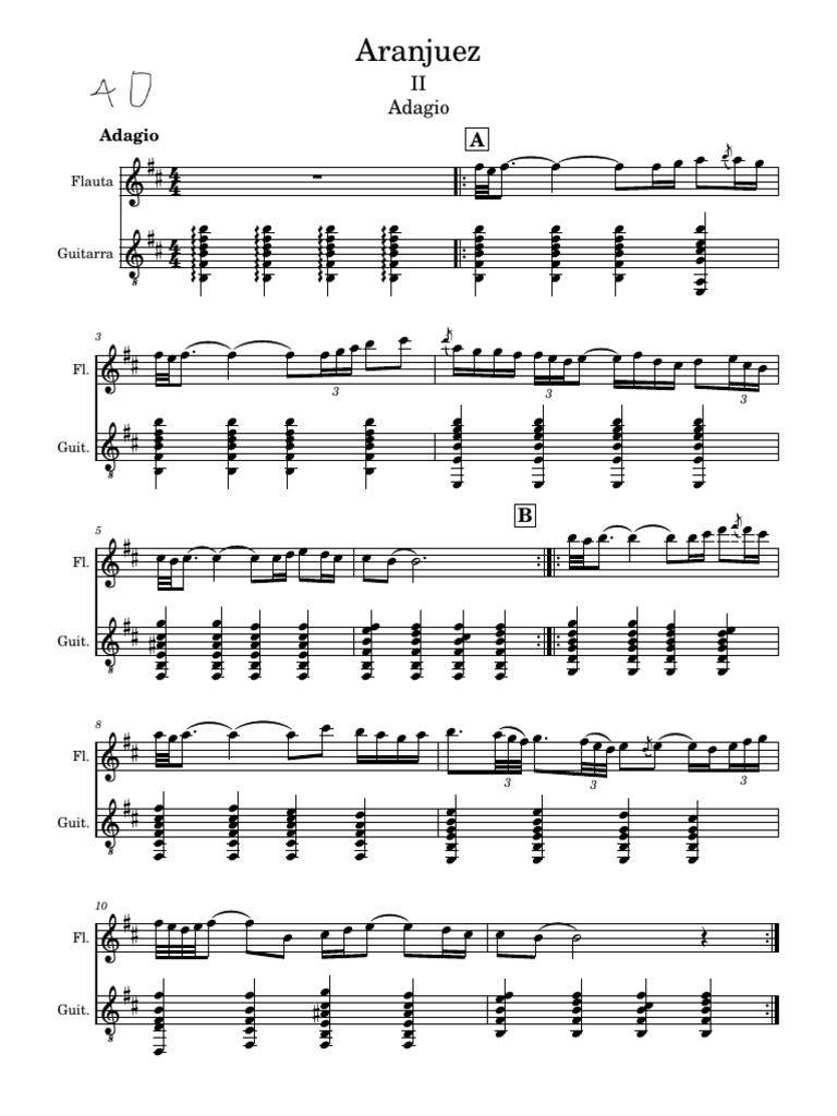 4 Aranjuez Adagio - Flauta y Guitarra | PDF