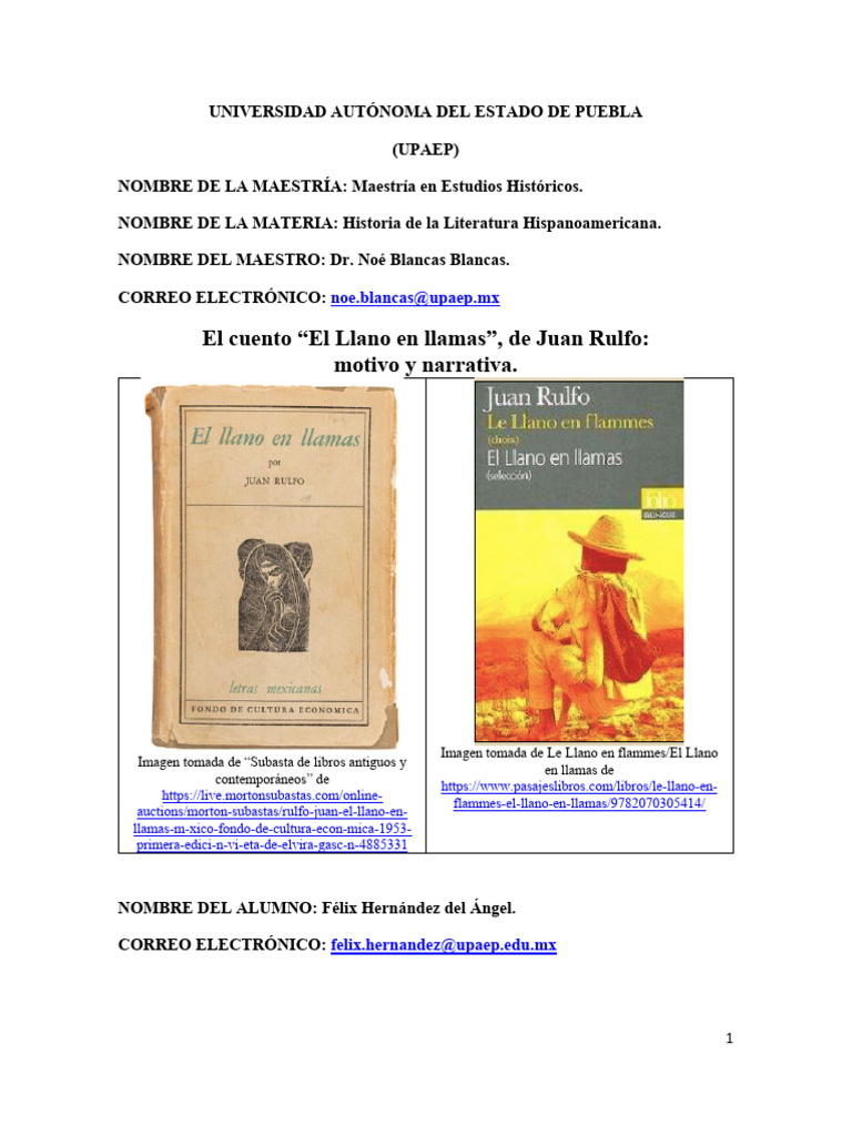El Cuento El Llano en Llamas de Juan Rulfo - FHDA | PDF