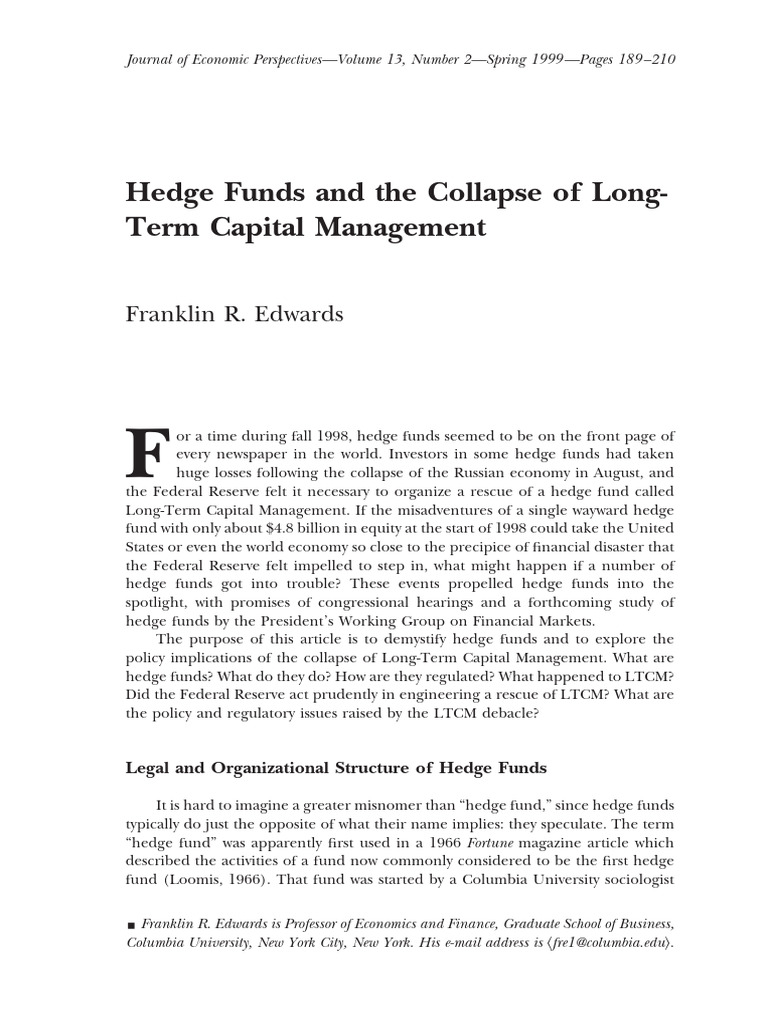 Hedge Funds and The Collapse of Long-Term Capital Management | PDF | Long Term Capital ...