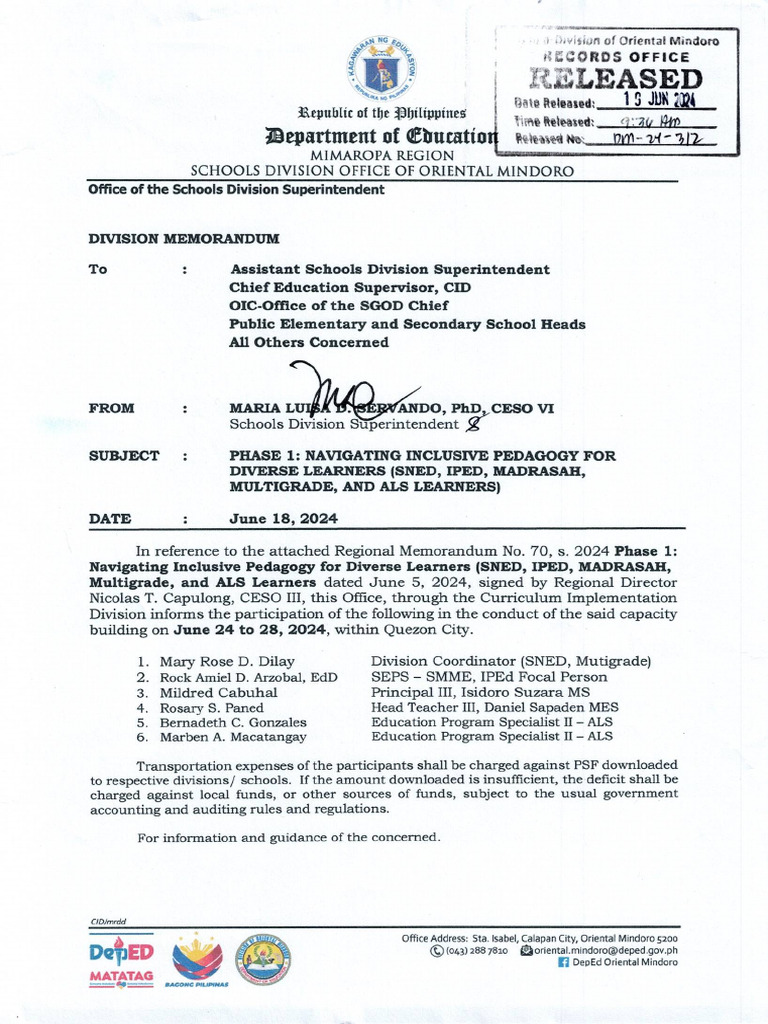 DM - Phase I - Navigating Inclusive Pedagogy For Diverse Learners SNED IPED MADRASAH MULTIGRADE ...