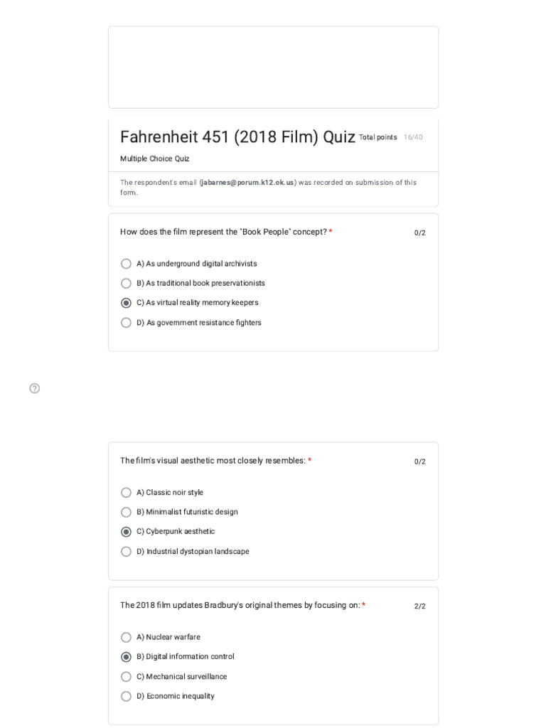 Fahrenheit 451 (2018 Film) Quiz | PDF | Dystopia