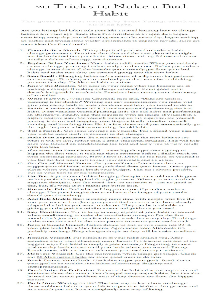 20 Tricks To Nuke A Bad Habit | PDF