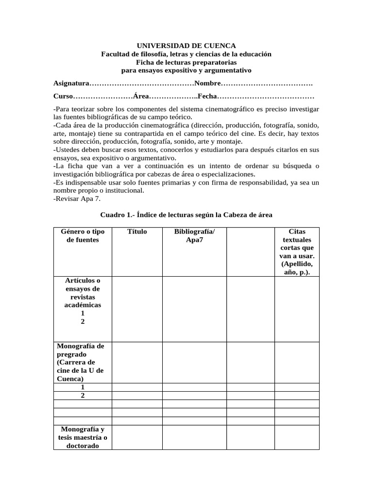 25a.-Ficha-Lecturas-Por Áreas-Cine | PDF