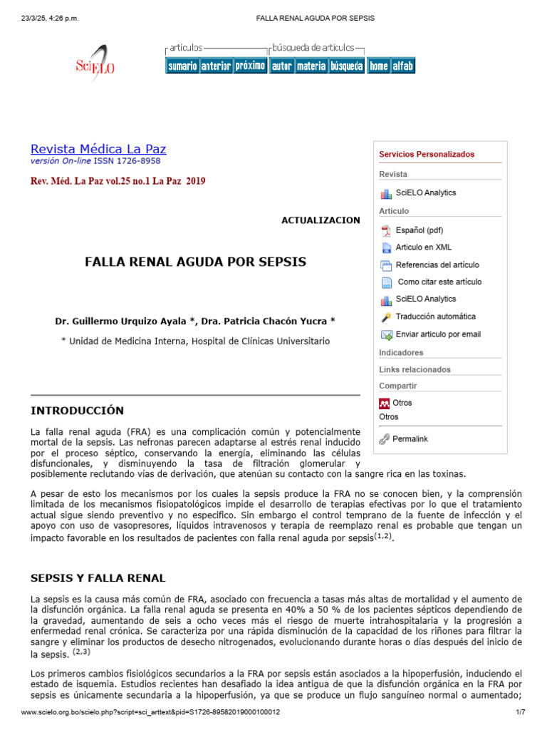 Falla Renal Aguda Por Sepsis | PDF | Septicemia | Inflamación