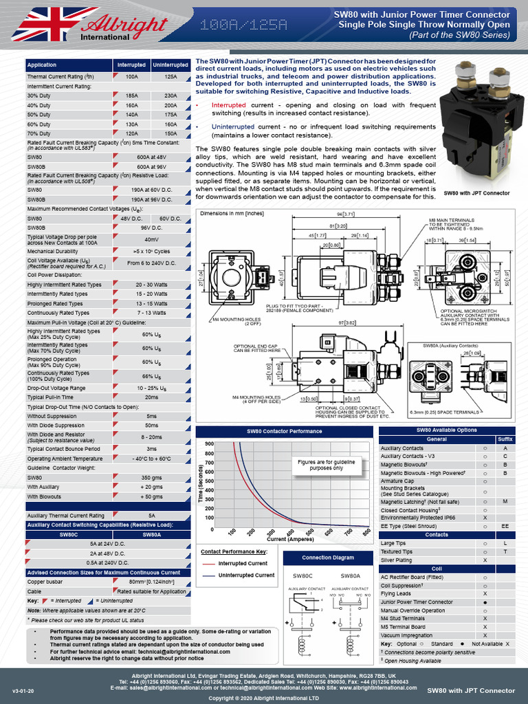 SW80 JPT Connector Data Sheet | PDF | Rectifier | Electrical Connector