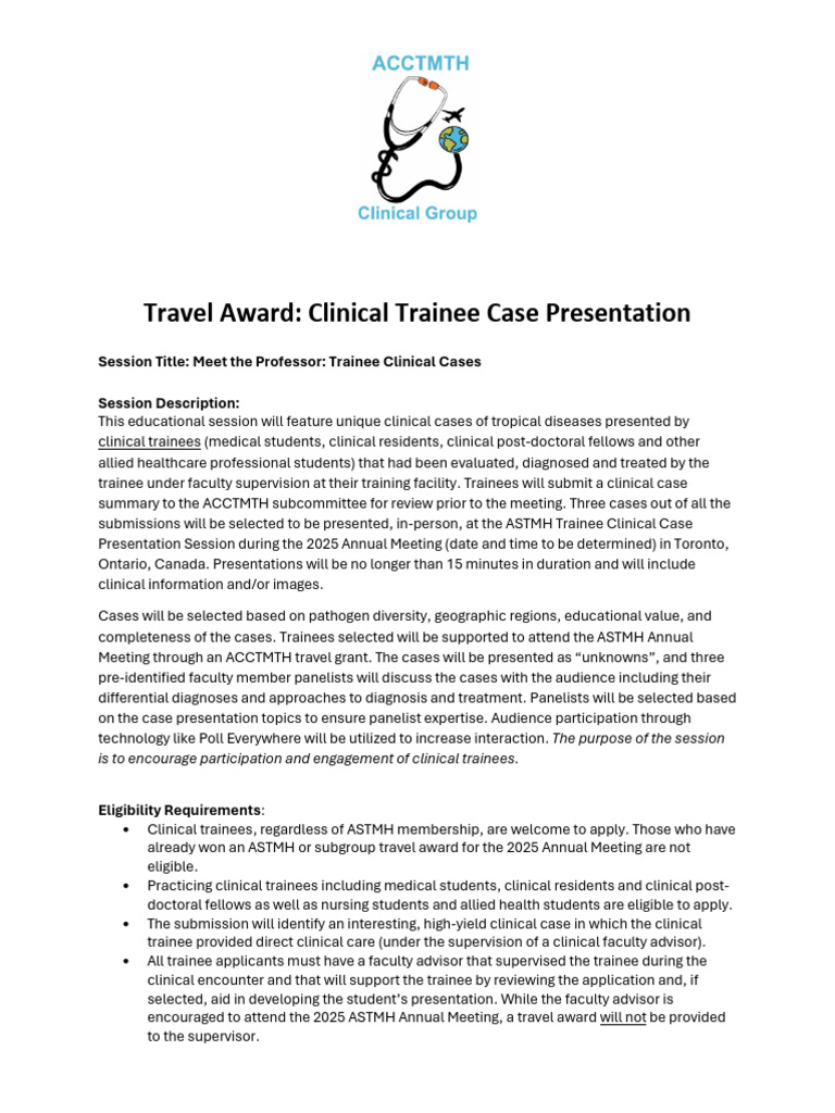 ASTMH Clinical Trainee 2025 Guidelines-5 | PDF | Medical Diagnosis ...