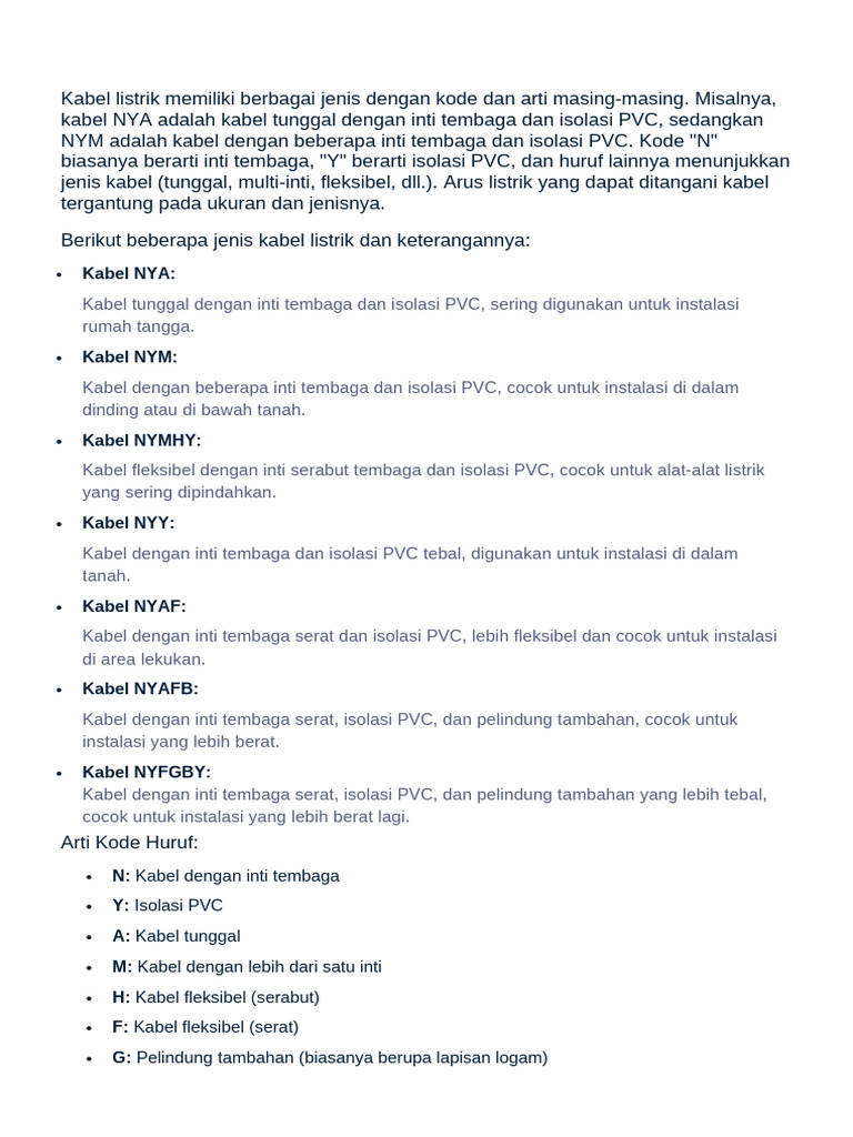 Jenis dan Tipe Kabel Listrik PVC | PDF