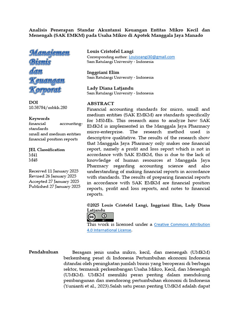 Analisis Penerapan Standar Akuntansi Keuangan Entitas Mikro Kecil dan Menengah (SAK EMKM) pada ...