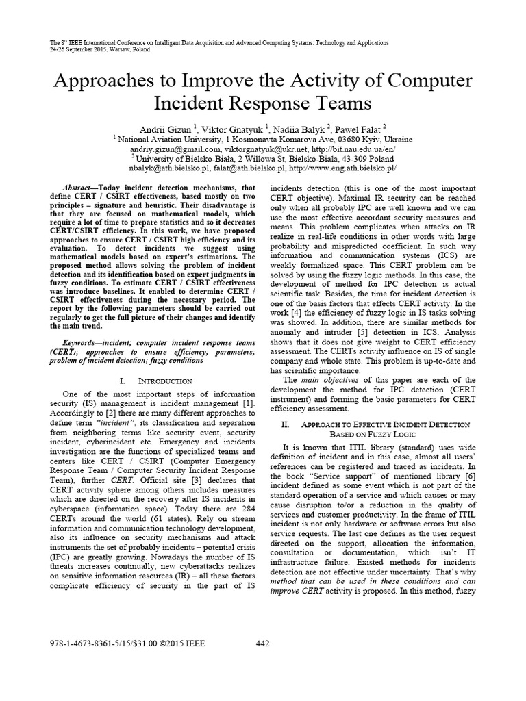 Approaches To Improve The Activity of Computer Incident Response Teams | PDF | Information ...