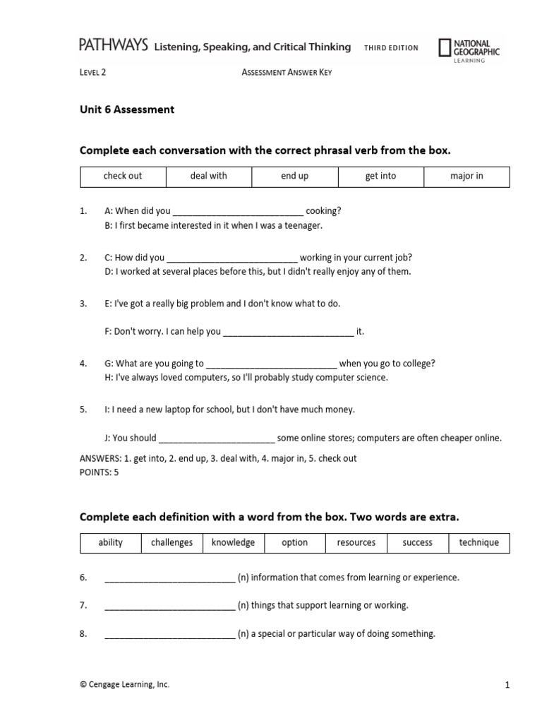Pathwaysls3e L2 Assessment Answerkey Unit06 Pdf