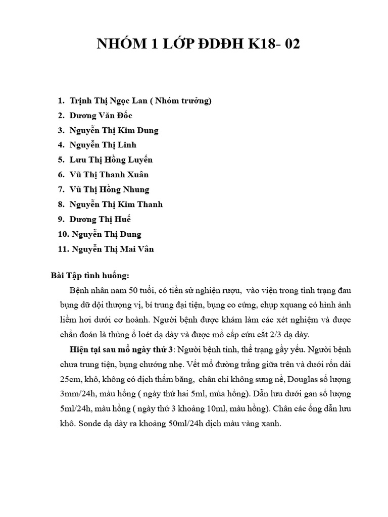 NHÓM 1 LỚP ĐDĐH K18 b1 môn ngoại | PDF