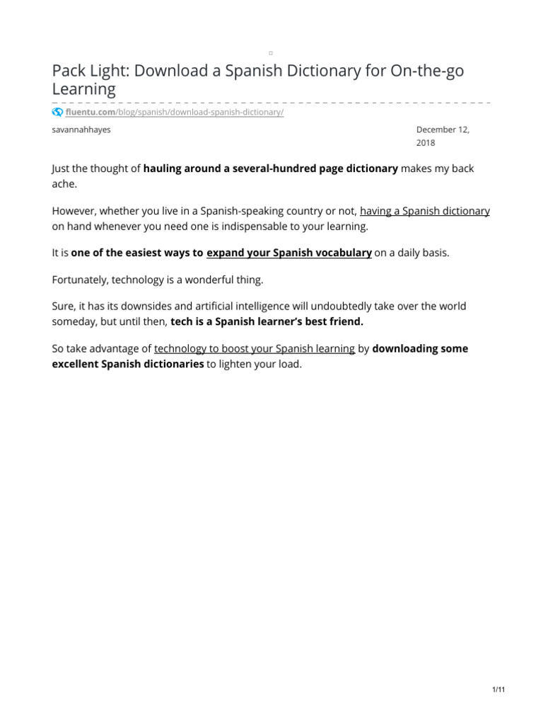 Downloadable Spanish Dictionaries Guide | PDF | Ios | Amazon Kindle