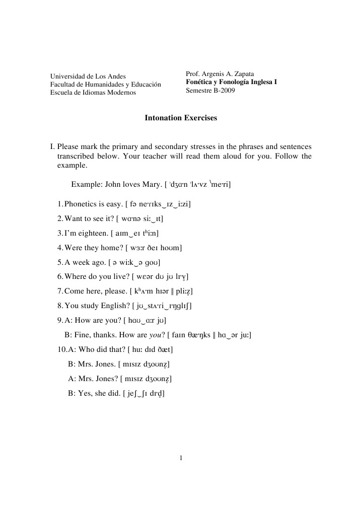 Intonation Exercises | PDF