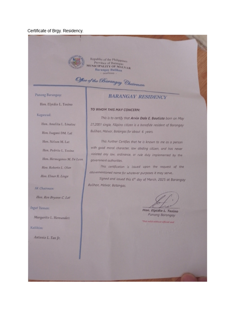 Residency Cert If Need | PDF
