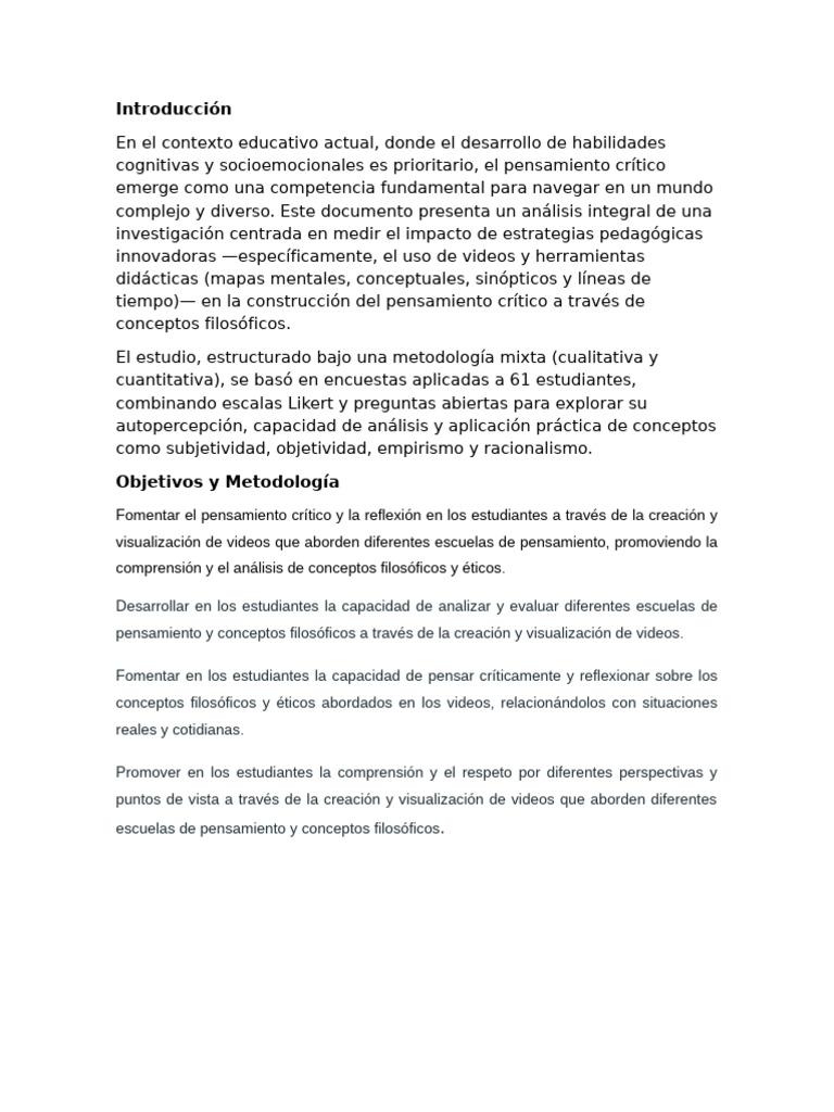 Impacto de Videos en Pensamiento Crítico | PDF | Pensamiento ...
