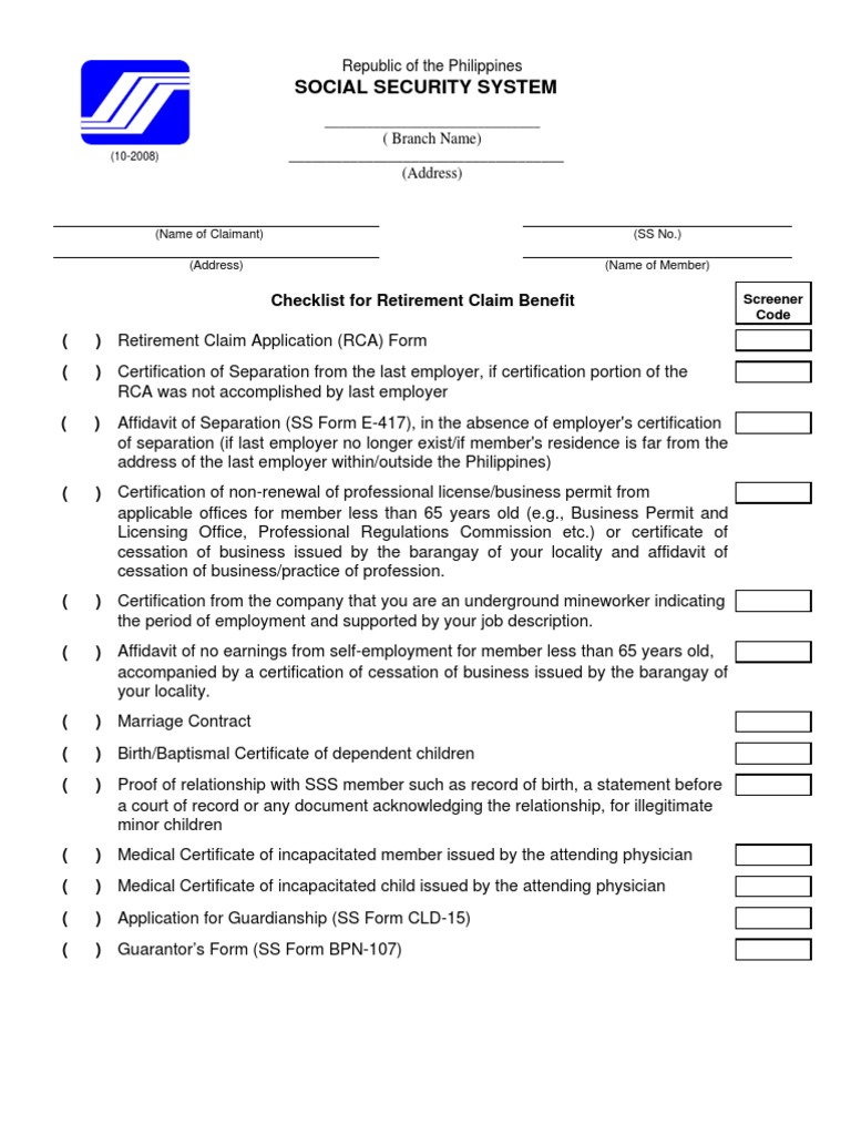 Retirement Claim Checklist | PDF | Identity Document | Document
