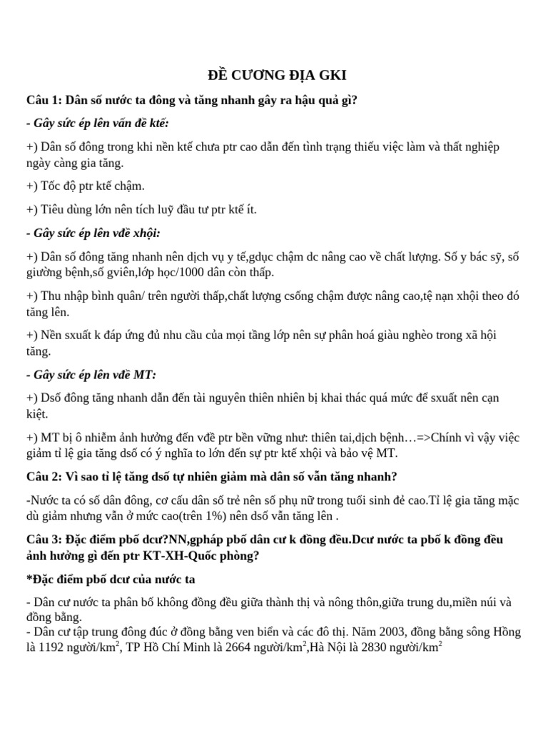 ĐỀ CƯƠNG ĐỊA GKI | PDF
