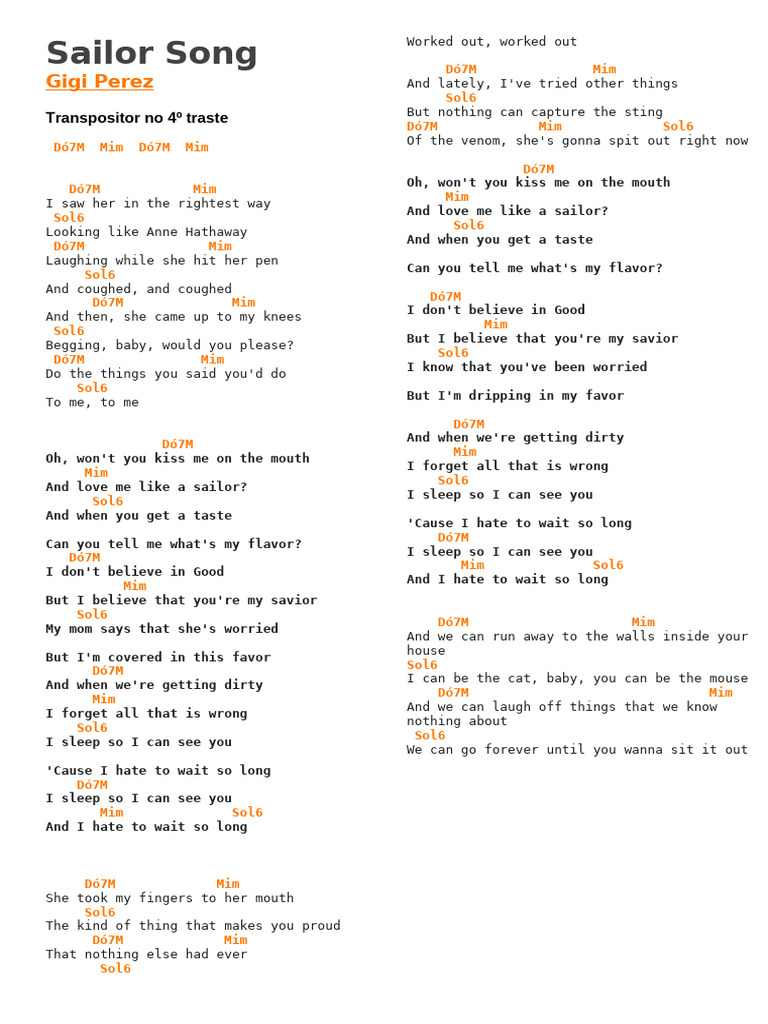 Gigi Perez - Sailor Song Lyrics | PDF
