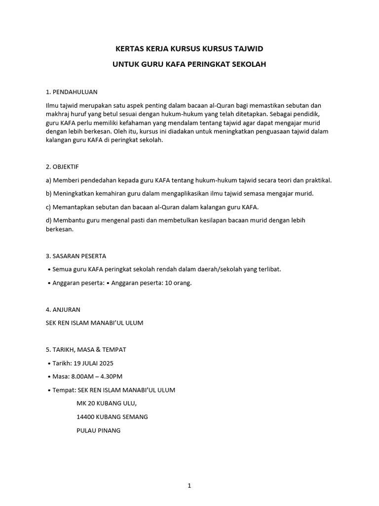 Kursus Tajwid untuk Guru KAFA 2025 | PDF