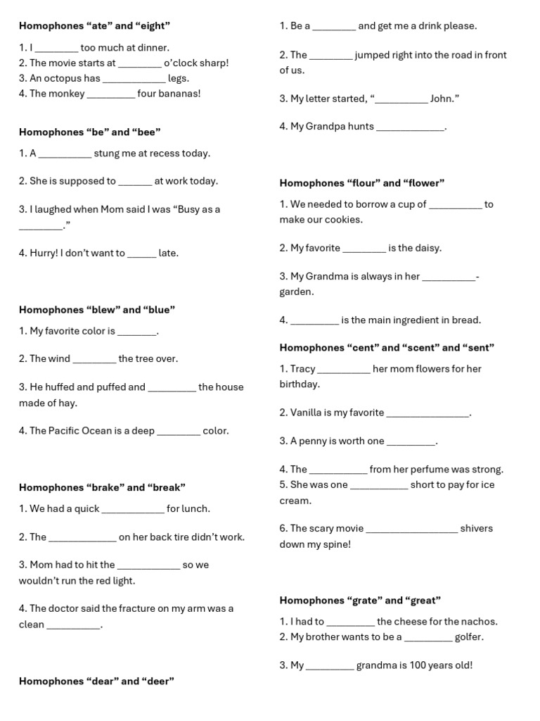Homophones “ate” and “eight” 1 | PDF