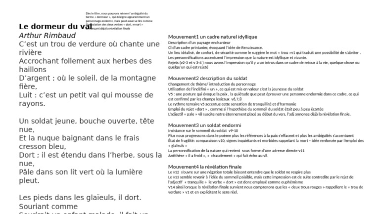 Analyse Lineaire Dormeur Du Val | PDF