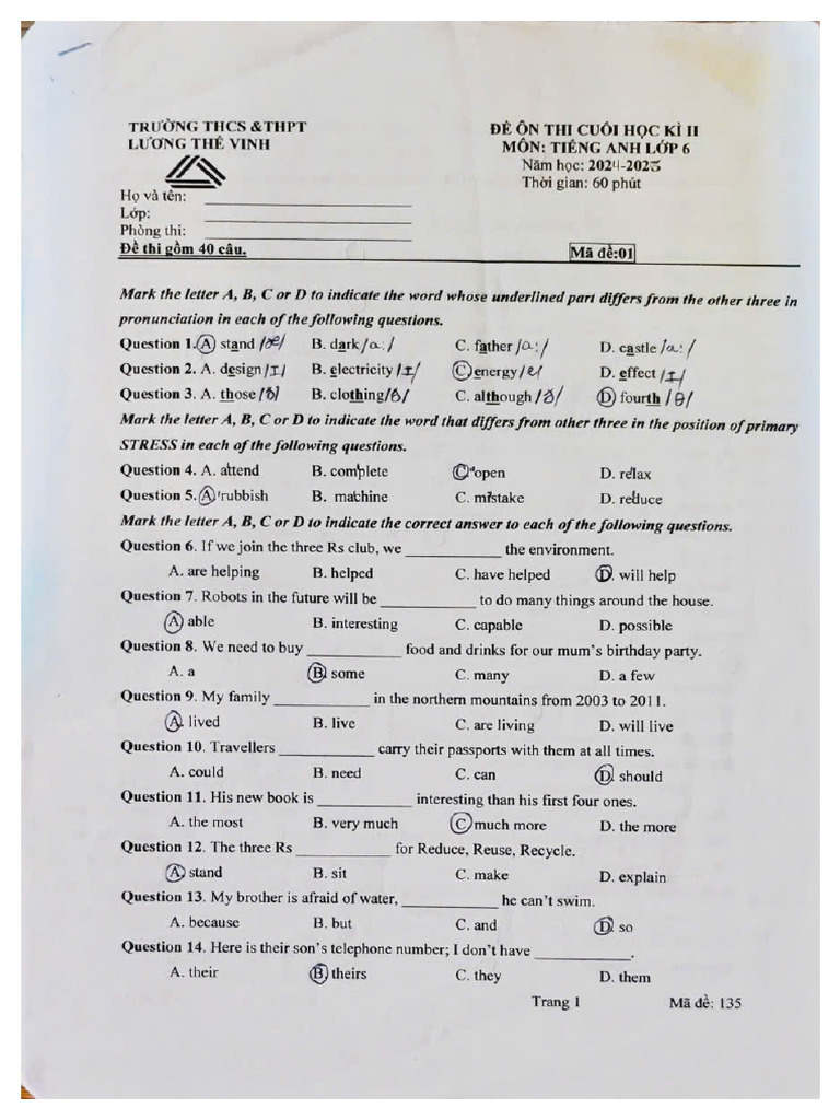 Đề ôn HK2 TA | PDF