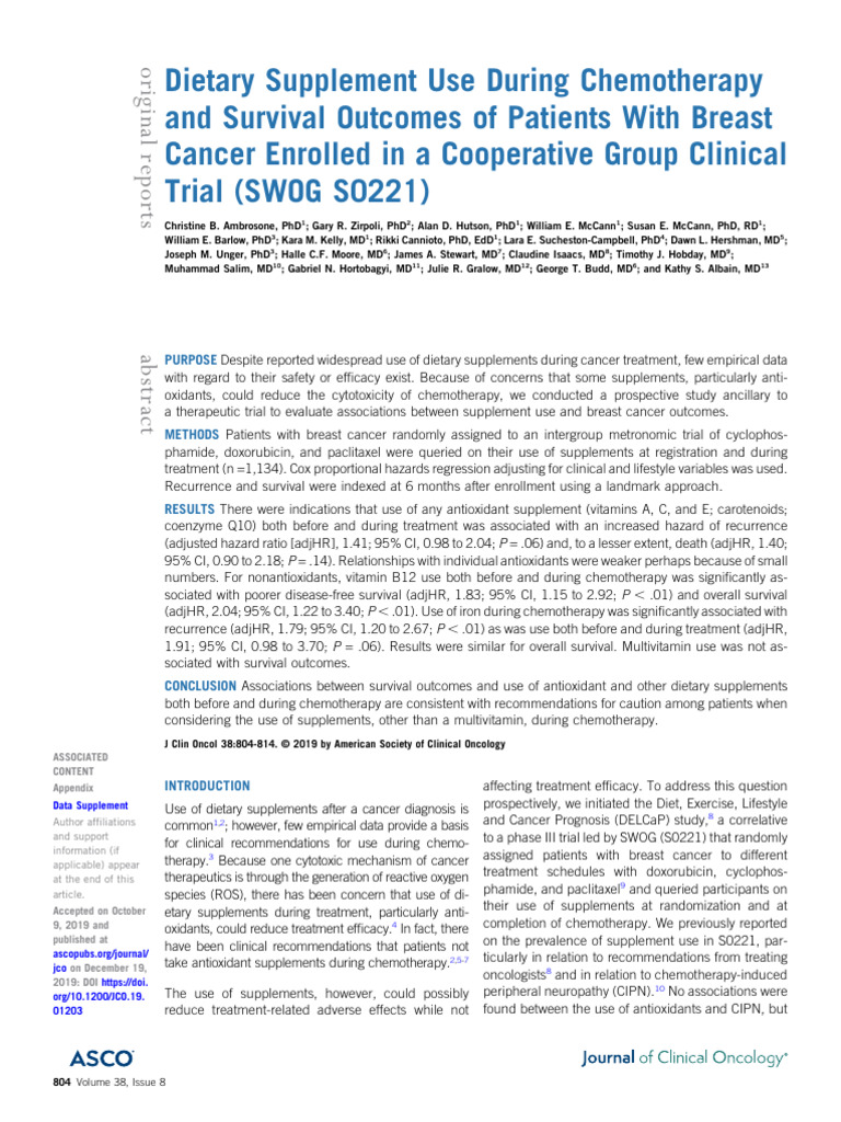 Dietary Supplement in Breast Cancer 2021 | PDF | Chemotherapy | Cancer
