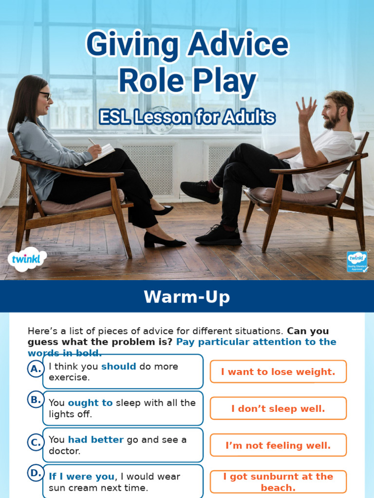 t 1718626076 Esl Giving Advice Role Play Adults b1 b2 Ver 4 | PDF