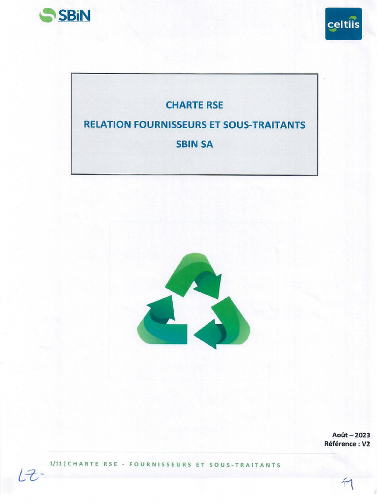 Charte RSE Fournisseurs Et Sous Traitants SBIN | PDF