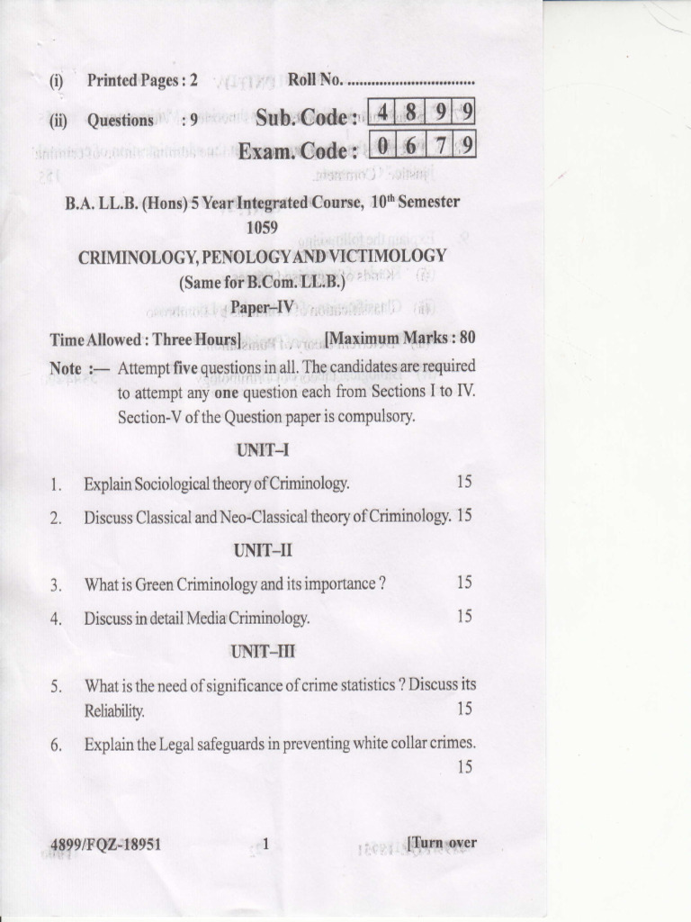 Criminology and Penology Exam Questions | PDF