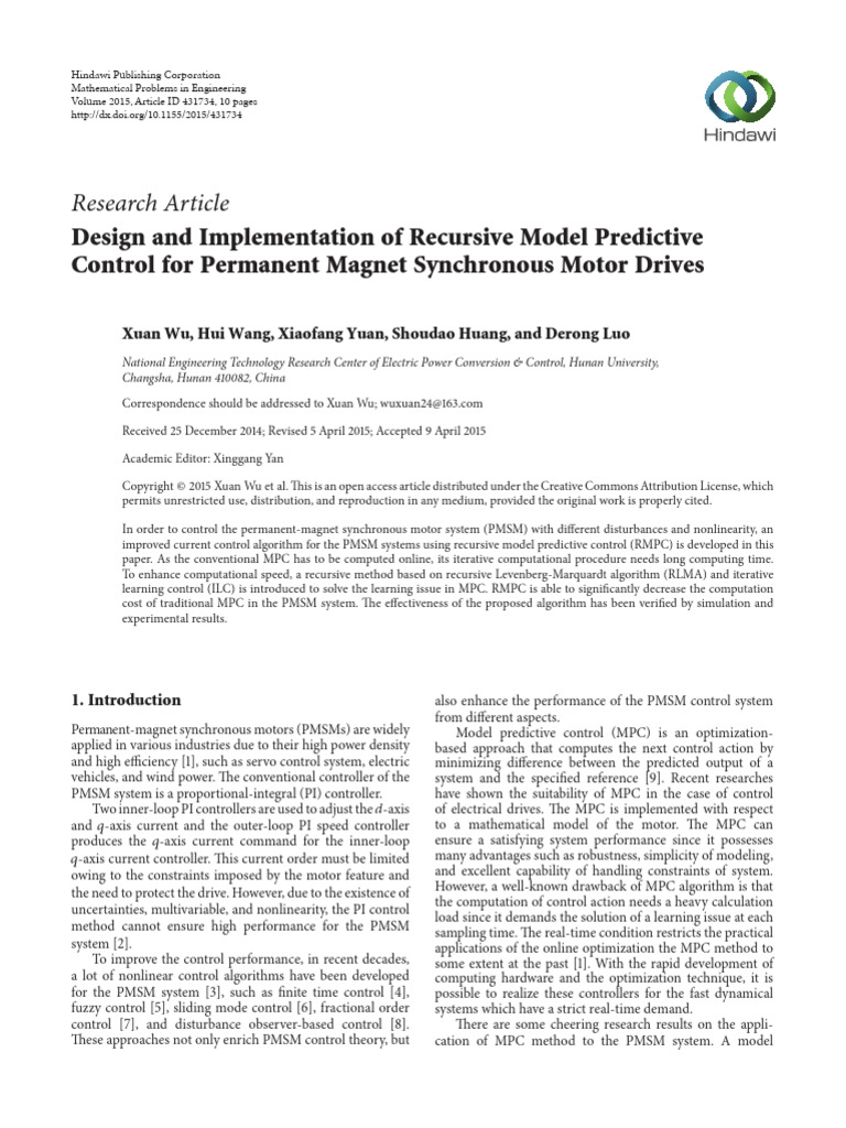 Design and Implementation of Recursive Model Predictive Control For Permanent Magnet Synchronous ...