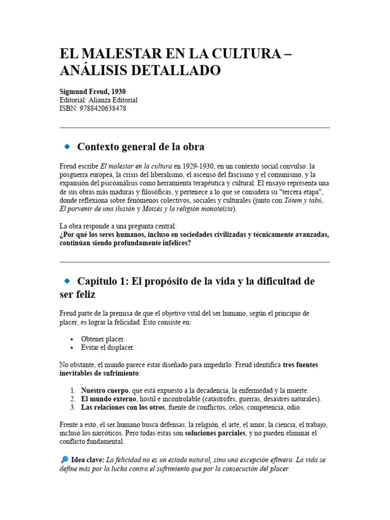 El malestar en la cultura de Freud | PDF | Psicoanálisis | Sigmund Freud