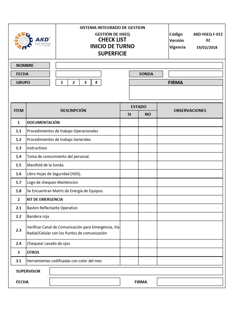 Checklist de Gestión HSEQ para Turnos | PDF