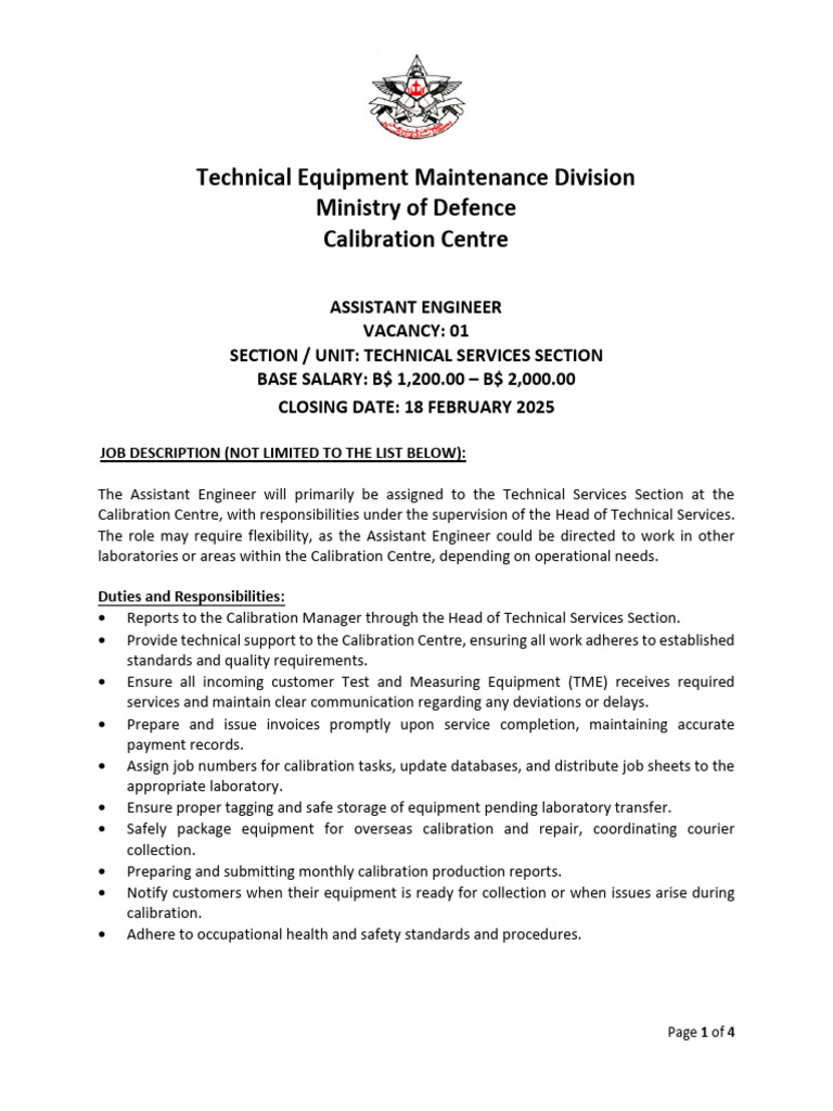 2025X, Assistant Engineer (Technical Services Section), CALCEN | PDF