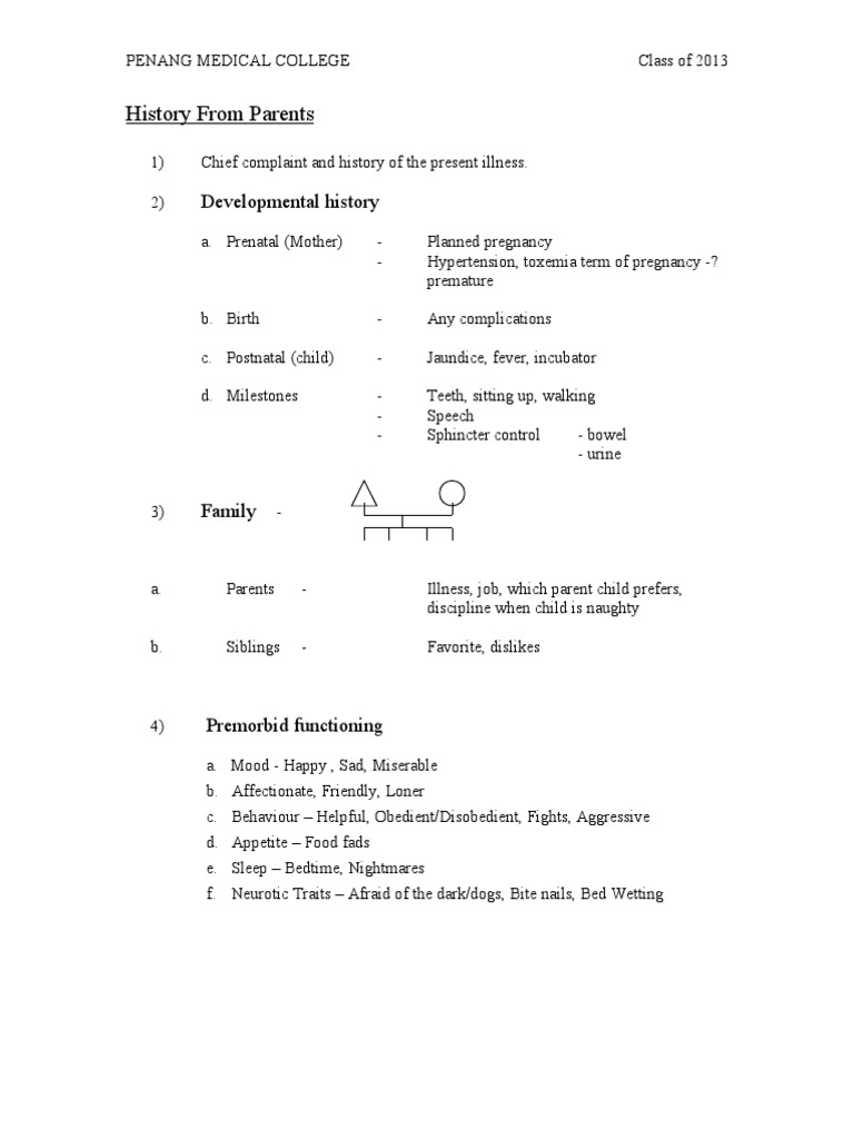 Child Psychiatry History Clerking Sheet-1 | PDF